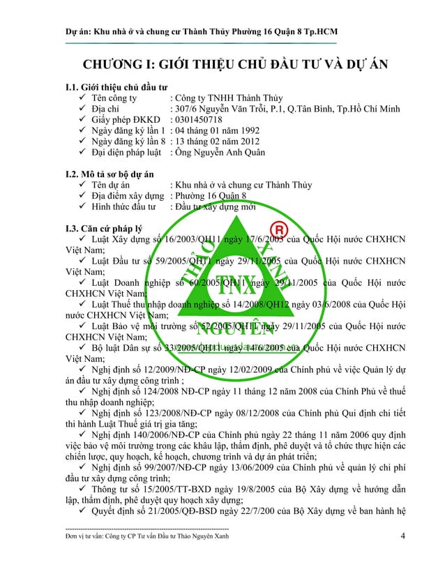 Thuyết minh Dự án Khu chung cư Thành Thủy quận 8 TPHCM 0918755356 | PDF