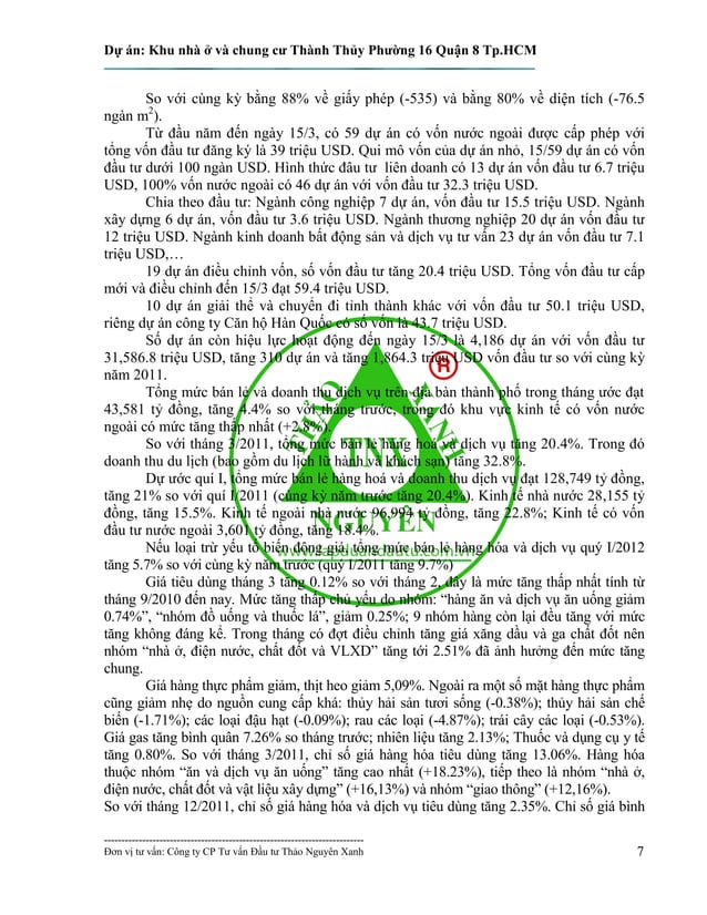 Thuyết minh Dự án Khu chung cư Thành Thủy quận 8 TPHCM 0918755356 | PDF