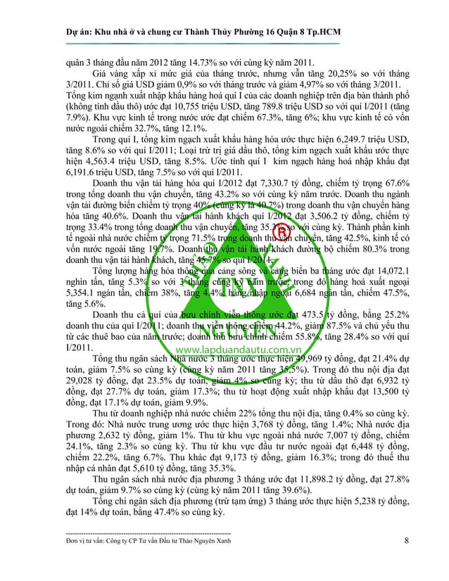 Thuyết minh Dự án Khu chung cư Thành Thủy quận 8 TPHCM 0918755356 | PDF