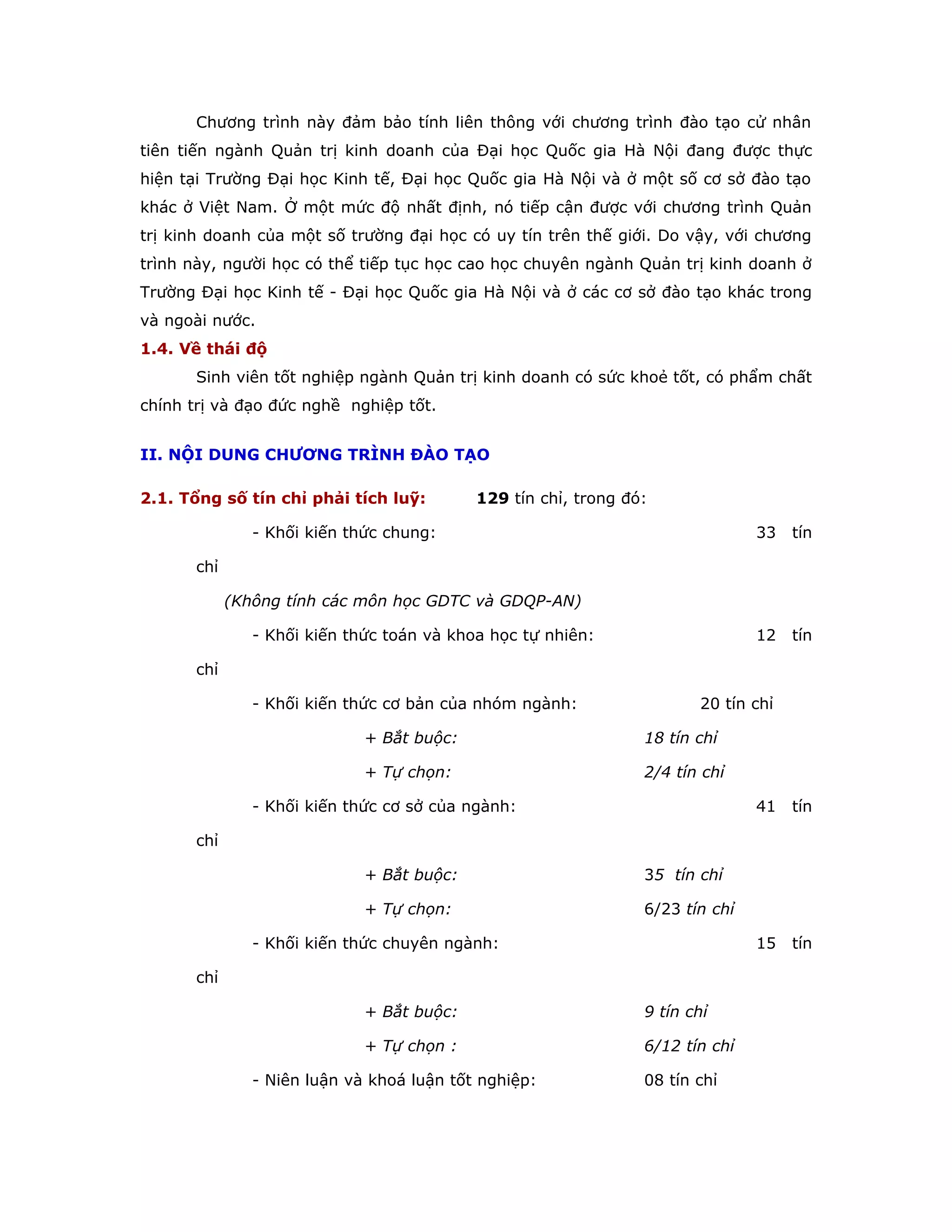 Khung Chuong Trinh Dao Tao Nganh Qtkd Cua Truong đHkt | DOC