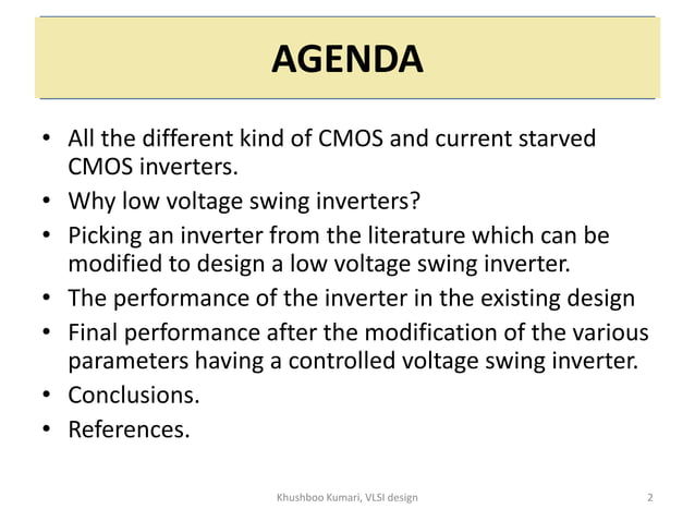 Design of ring oscillator using controlled low voltage swing inverter | PPTX | Consumer ...