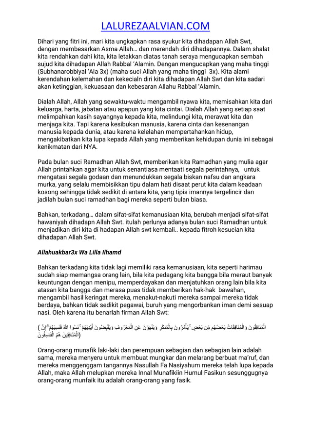 Khutbah idul fitri singkat tersedih judul perjuangan ibu | PDF