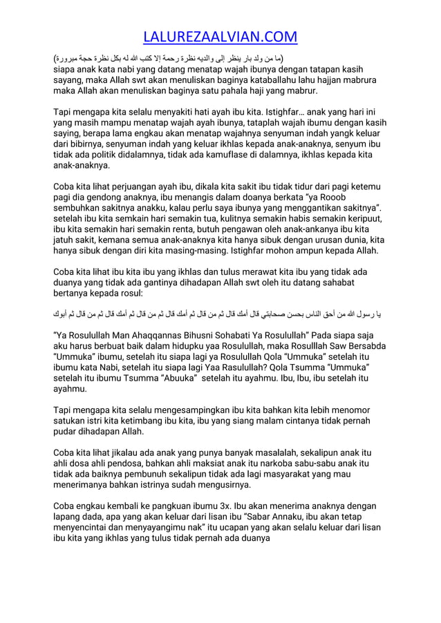 Khutbah idul fitri singkat tersedih judul perjuangan ibu | PDF