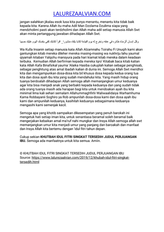 Khutbah idul fitri singkat tersedih judul perjuangan ibu | PDF