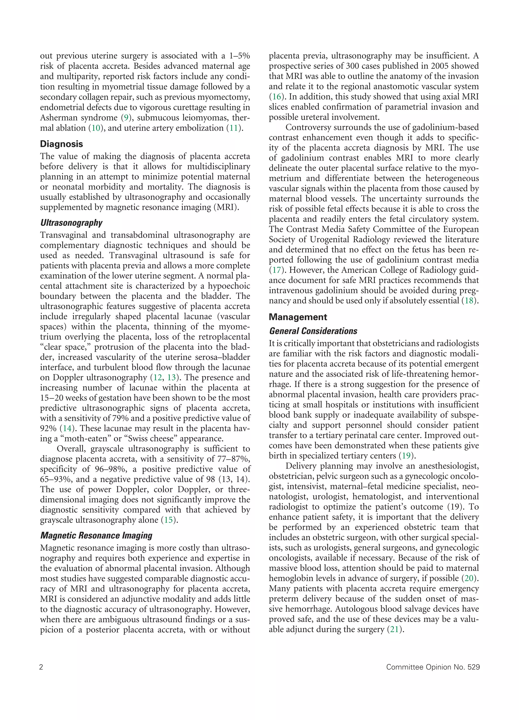 Quản lý nhau cài răng lược ACOG 2015 placenta accreta management | PDF