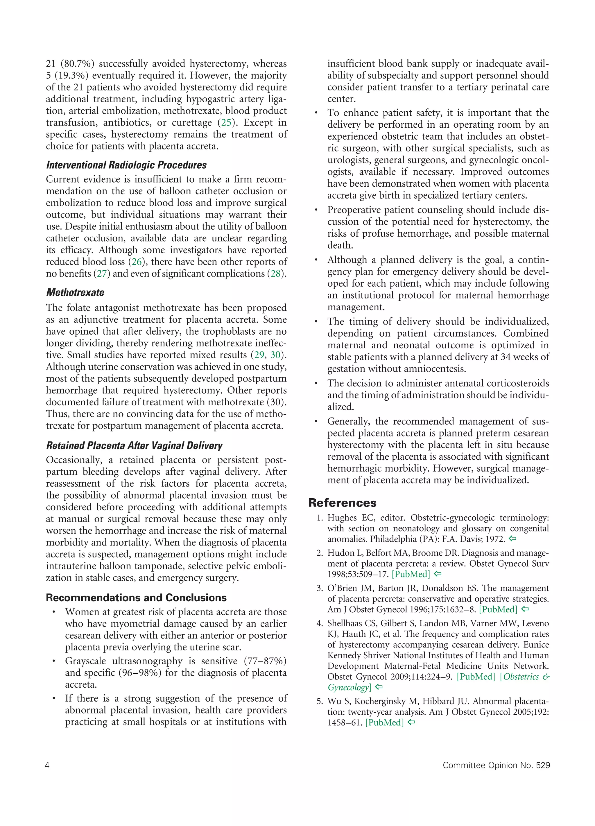 Quản lý nhau cài răng lược ACOG 2015 placenta accreta management | PDF