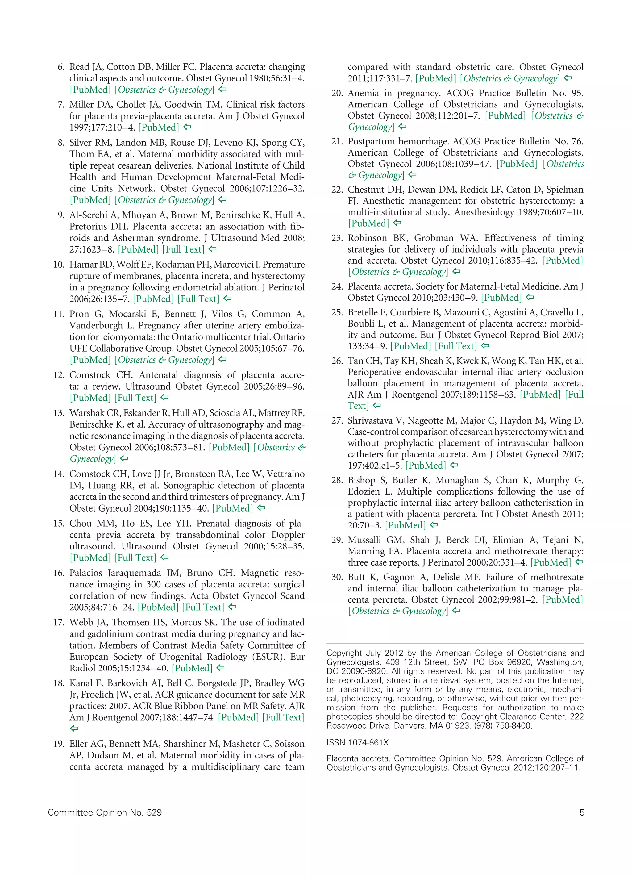 Quản lý nhau cài răng lược ACOG 2015 placenta accreta management | PDF