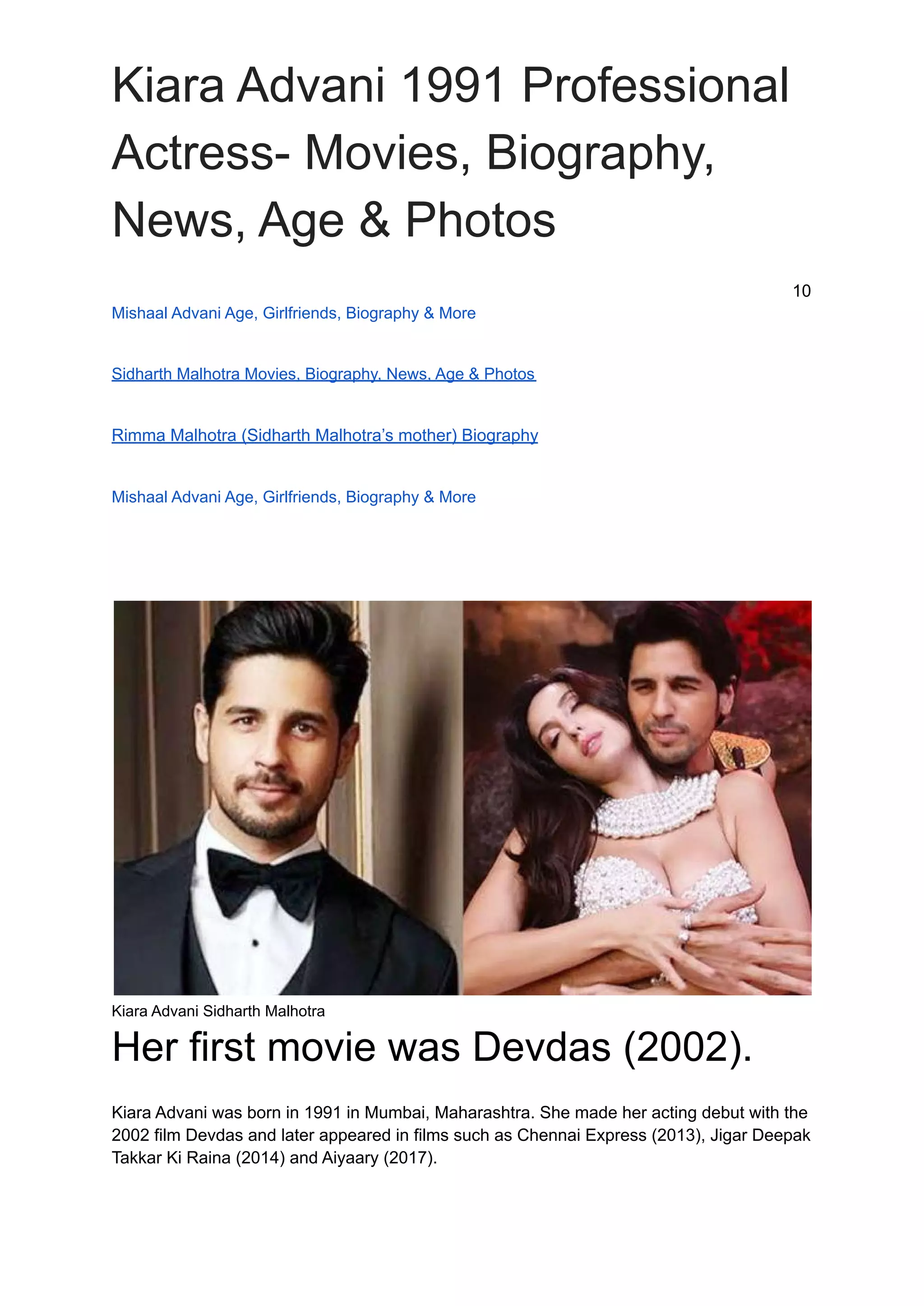 Kiara Advani 1991 Professional Actress- Movies, Biography, News, Age & Photos (1).pdf | Movies ...