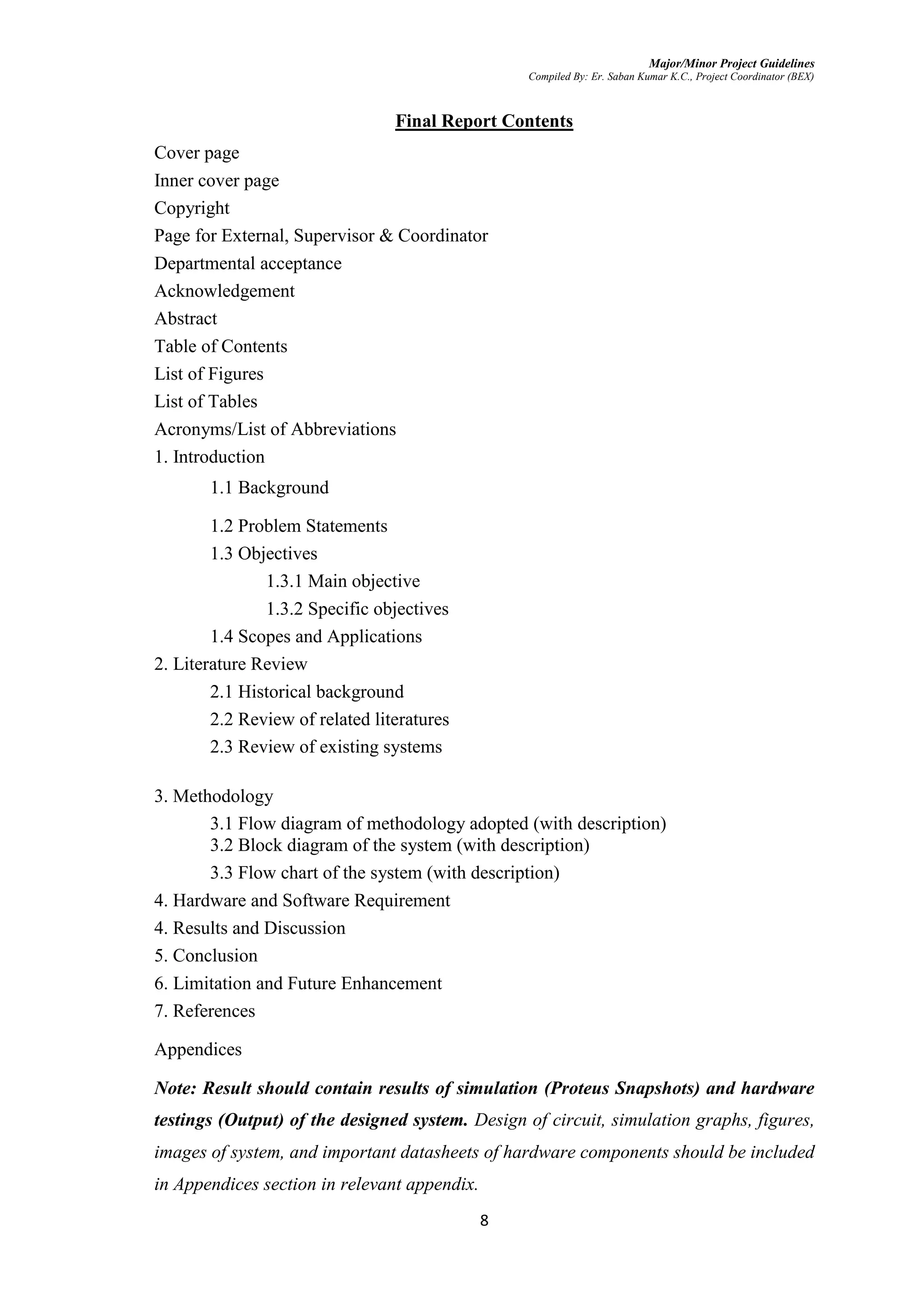 Major/Minor Project Guidelines for BE-Electronics and Communication | PDF