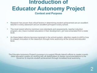 RI Educator Autonomy Kickoff presentation | PPTX | Professional School | Postgraduate Education