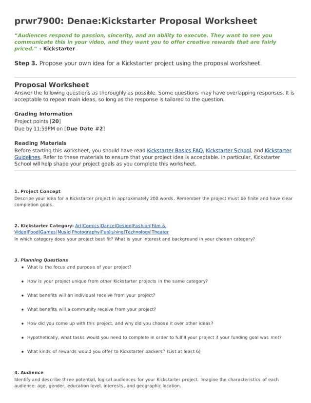 Kickstarter+proposal+worksheet | PDF