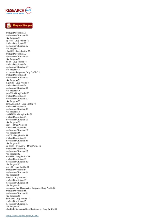Kidney disease pipeline review, h1 2014 | PDF