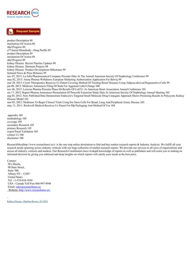 Kidney disease pipeline review, h1 2014 | PDF