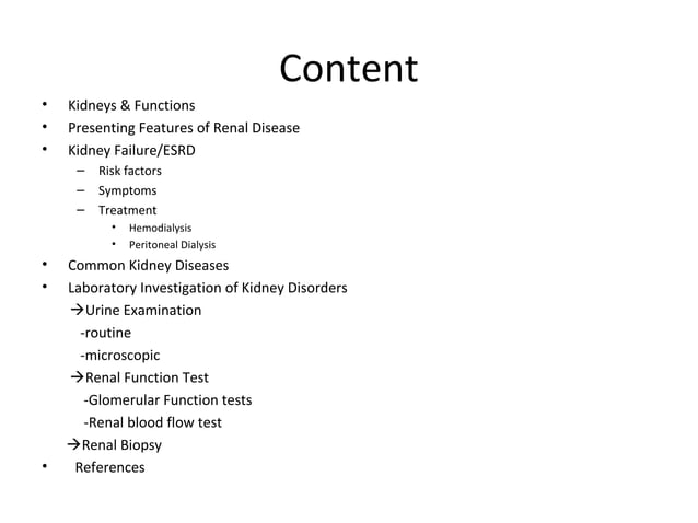 Kidney disorders, Laboratory Investigation and Renal Function Tests | PPT