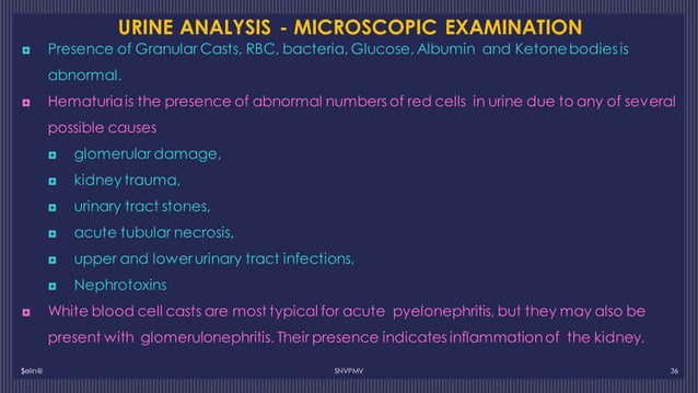 Kidney function test physical macroscopic and microscopic tests | PPT