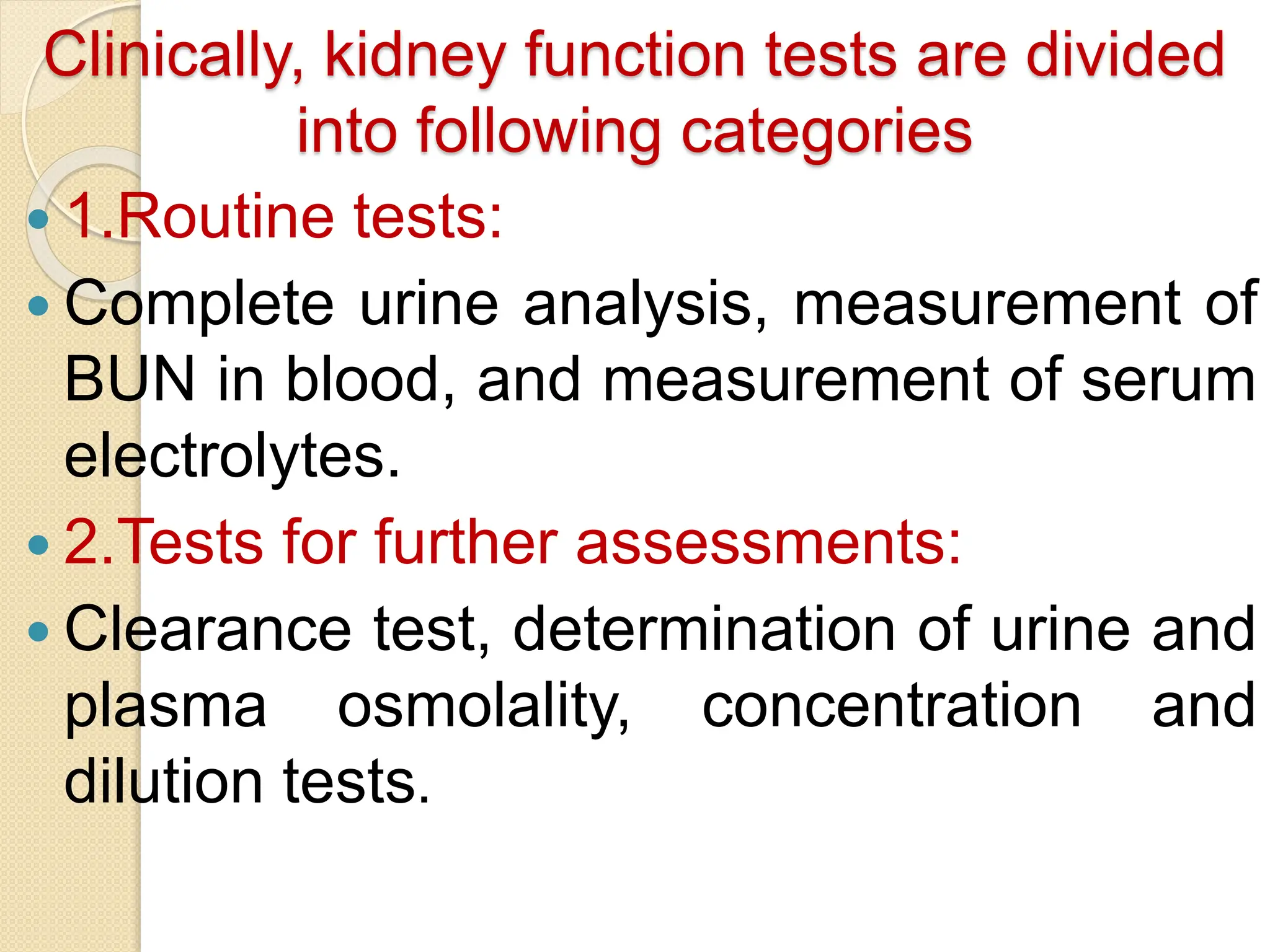 Kidney Function Tests2012.pptx for medical | PPTX | Chemistry | Science