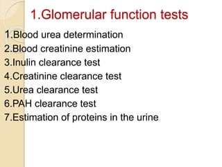 Kidney Function Tests2012.pptx for medical | PPTX | Chemistry | Science