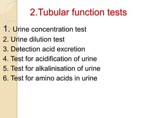 Kidney Function Tests2012.pptx for medical | PPTX | Chemistry | Science