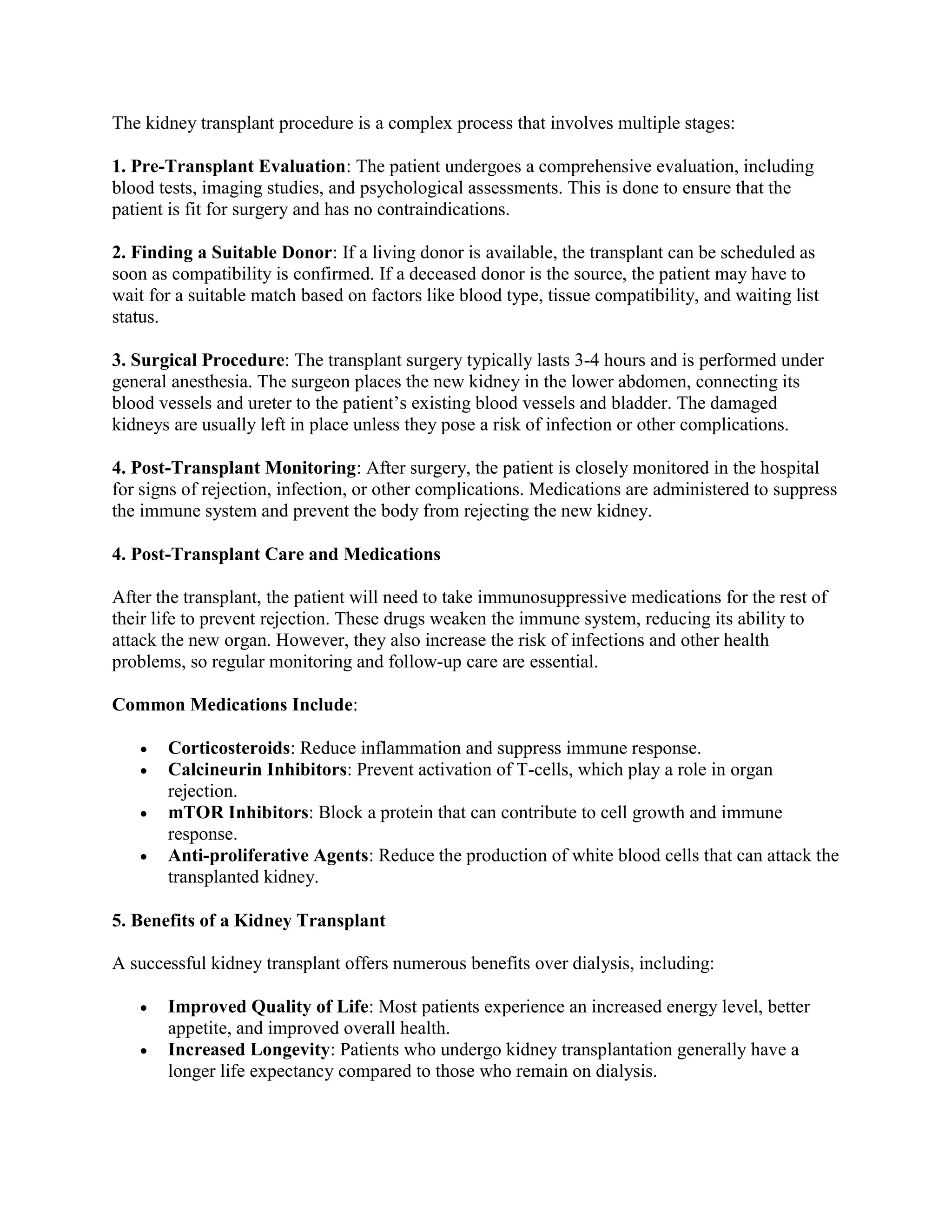 Kidney Transplant Procedure. kidney transplant | PDF