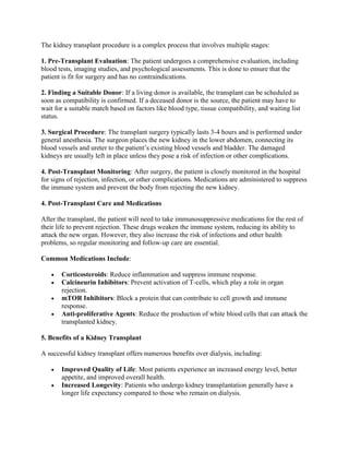 Kidney Transplant Procedure. kidney transplant | PDF
