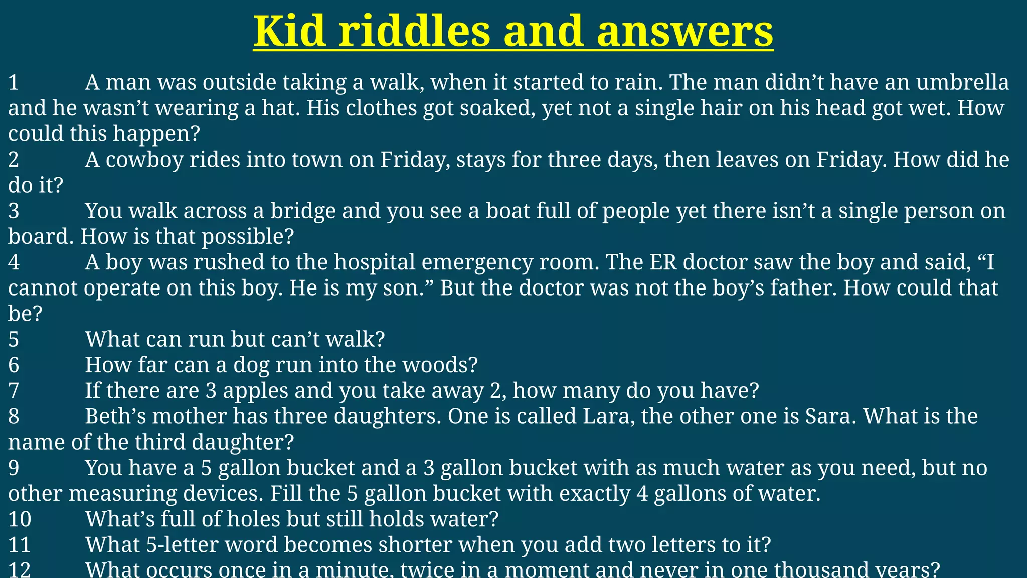 Kid riddles and answers | PDF