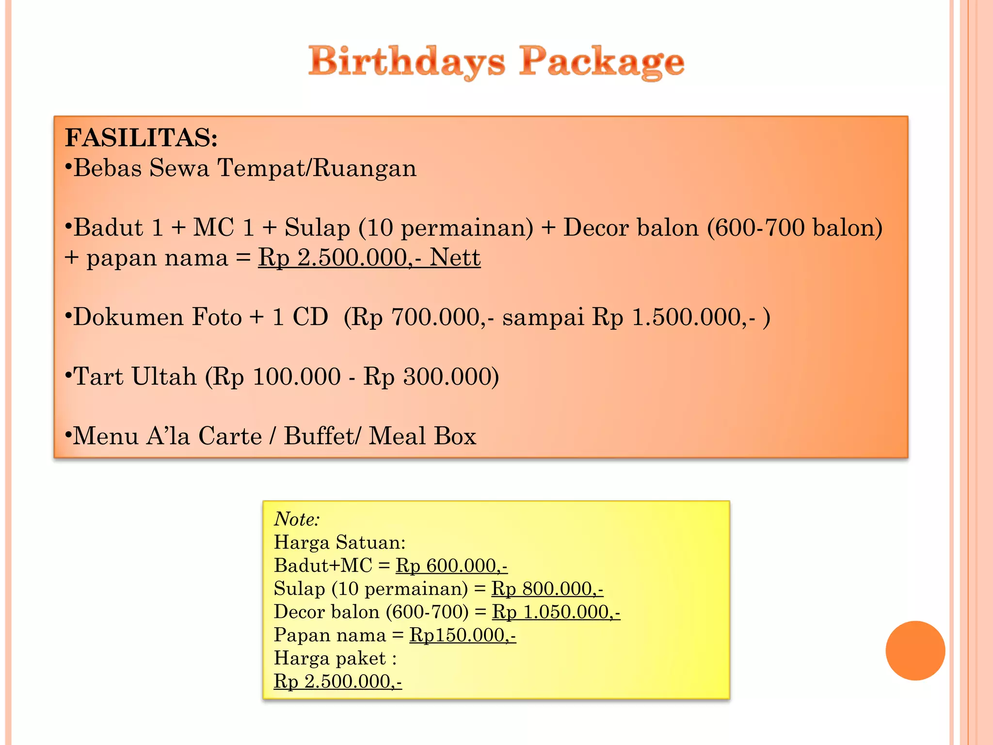 Kids birthday package | PPT | Desserts and Baking | Food & Drink