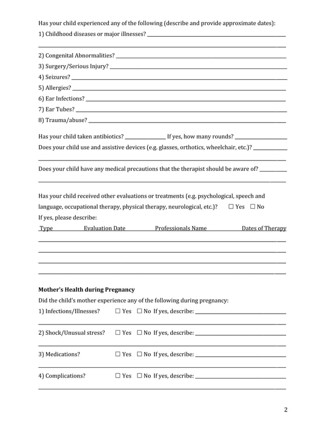 Kids Therapy Forms | Initial Questionnaire | PDF