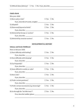 Kids Therapy Forms | Initial Questionnaire | PDF