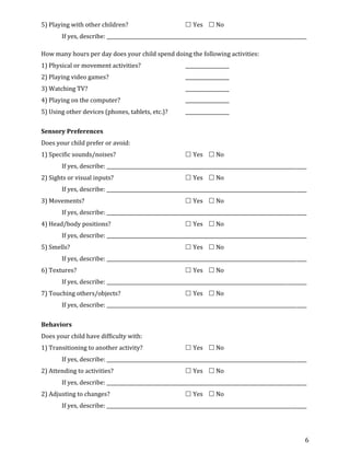 Kids Therapy Forms | Initial Questionnaire | PDF