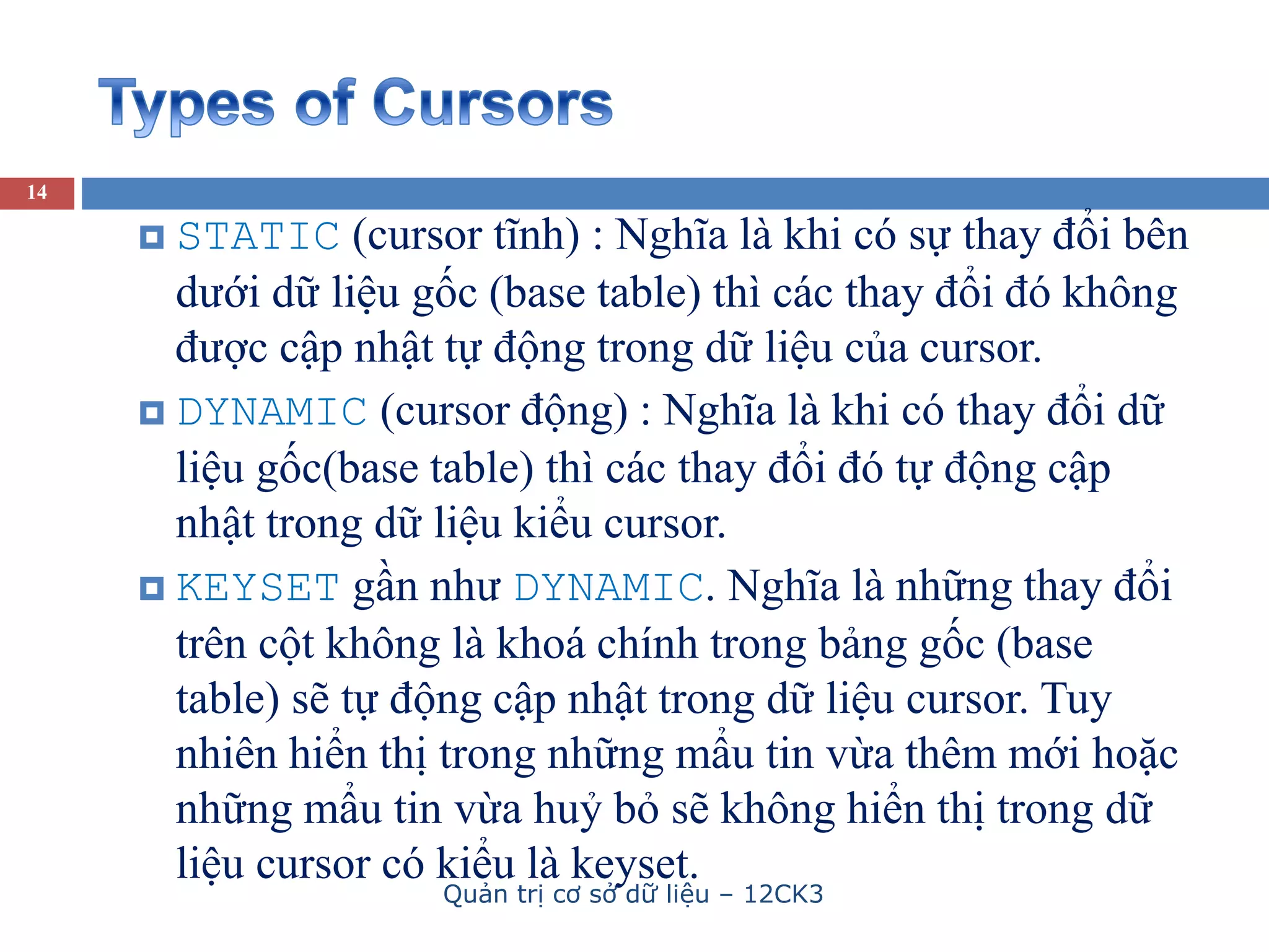 SQL Cursor - kiểu dữ liệu Cursor (Kiểu dữ liệu con trỏ) | PDF