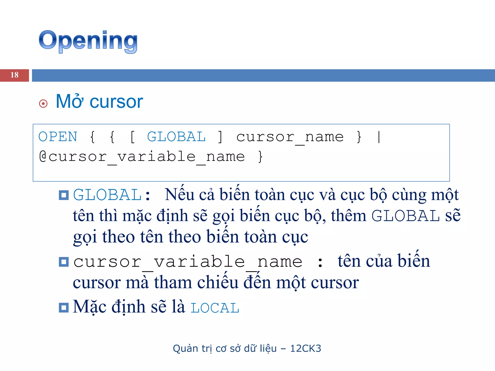 SQL Cursor - kiểu dữ liệu Cursor (Kiểu dữ liệu con trỏ) | PDF