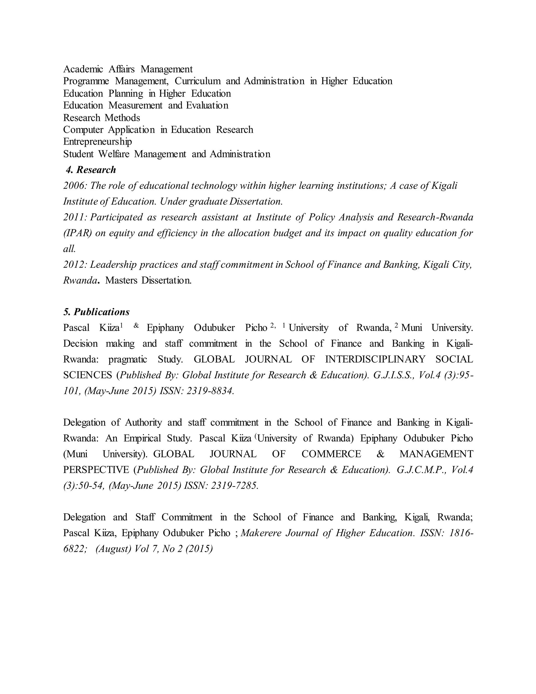 Kiiza pascal CV as of may 2020 | PDF