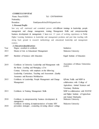 Kiiza pascal CV as of may 2020 | PDF