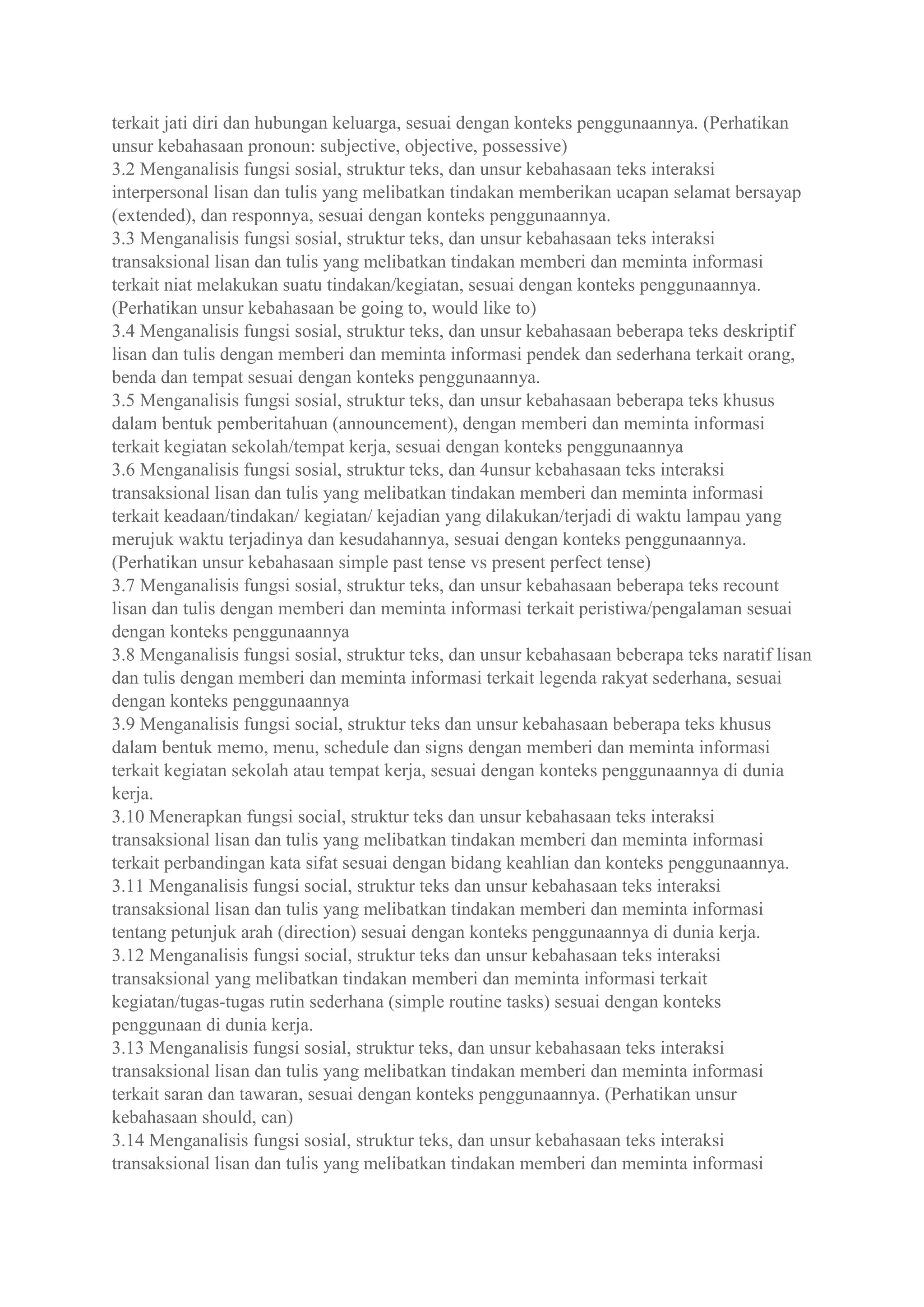 KI KD pelajaran bahasa inggris SMK | DOC