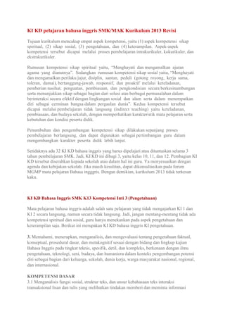 KI KD pelajaran bahasa inggris SMK | DOC