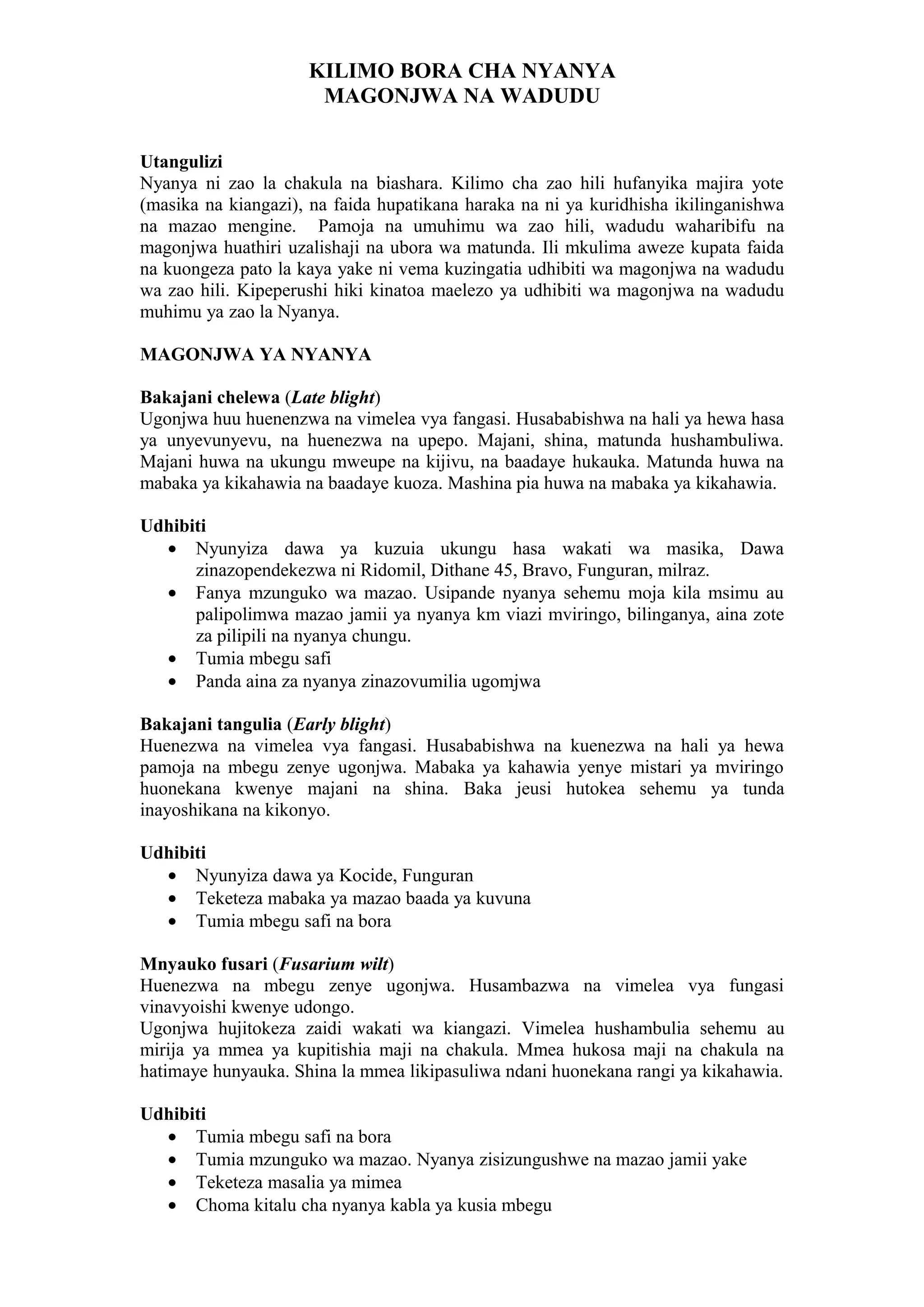 Kilimo bora cha nyanya | PDF