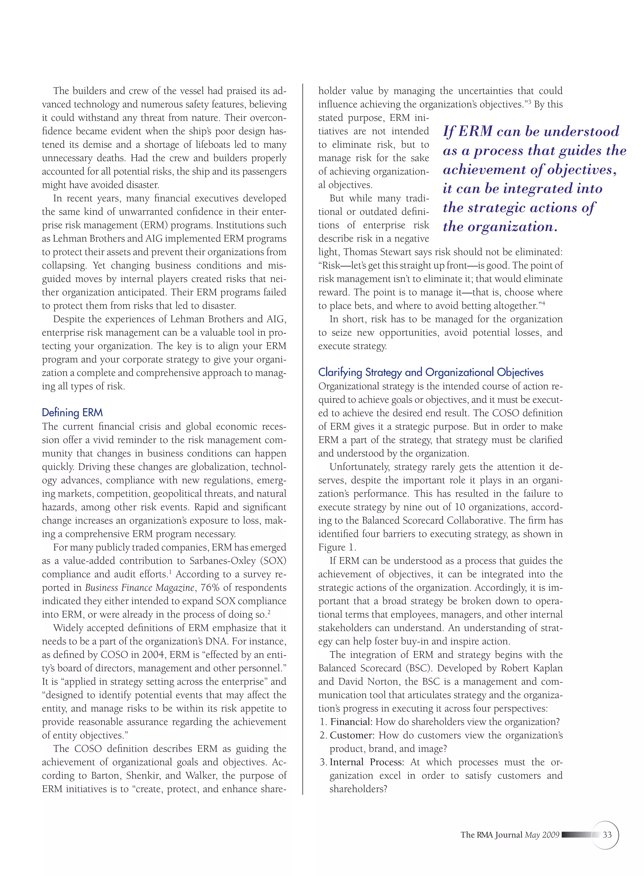 Integrating Enterprise Risk Management (ERM) with Organizational ...