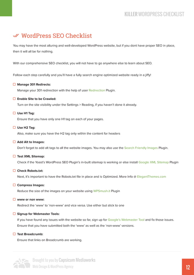 Killer word press-checklist | PDF | Web Development | Internet