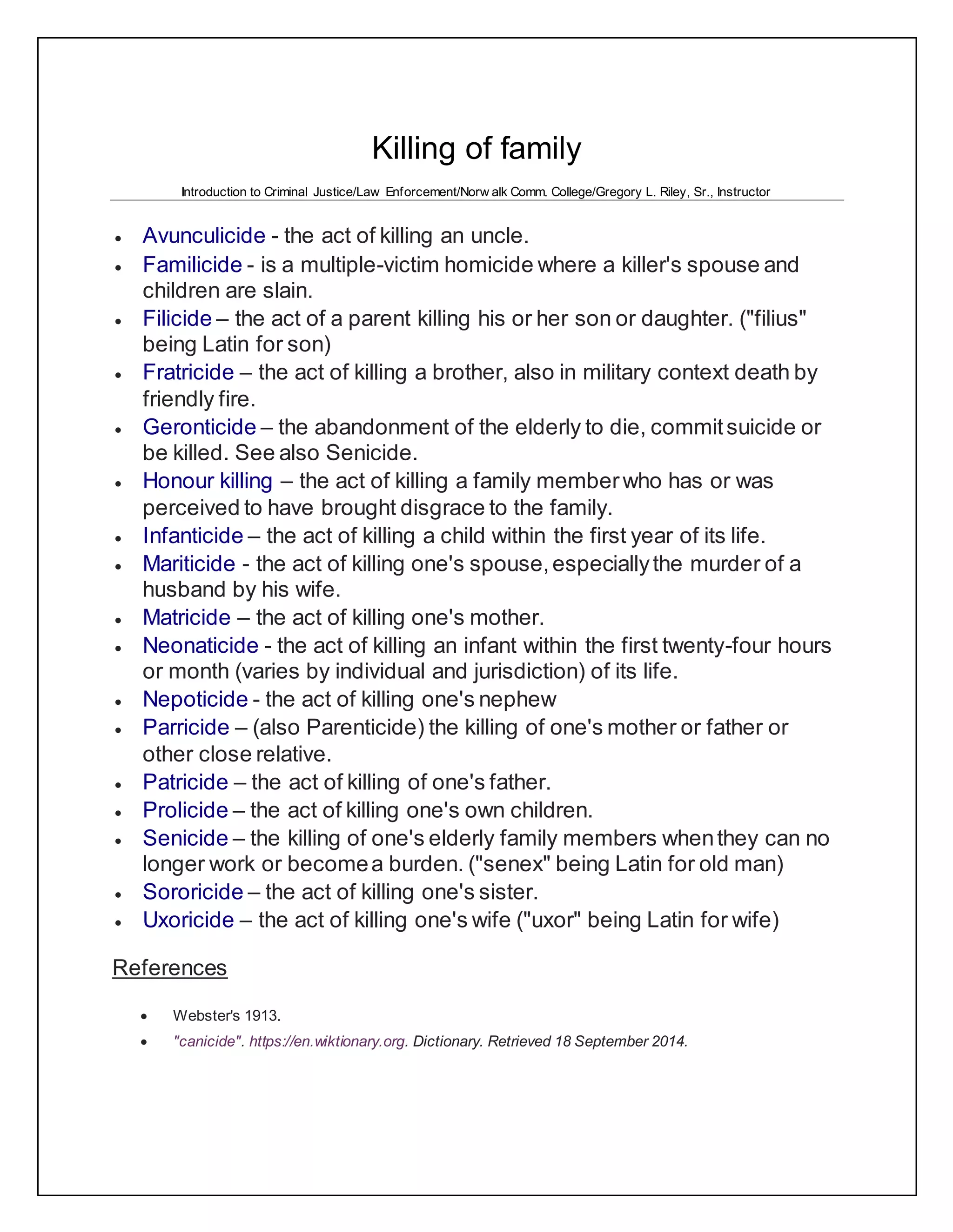Killing of family terms | DOCX