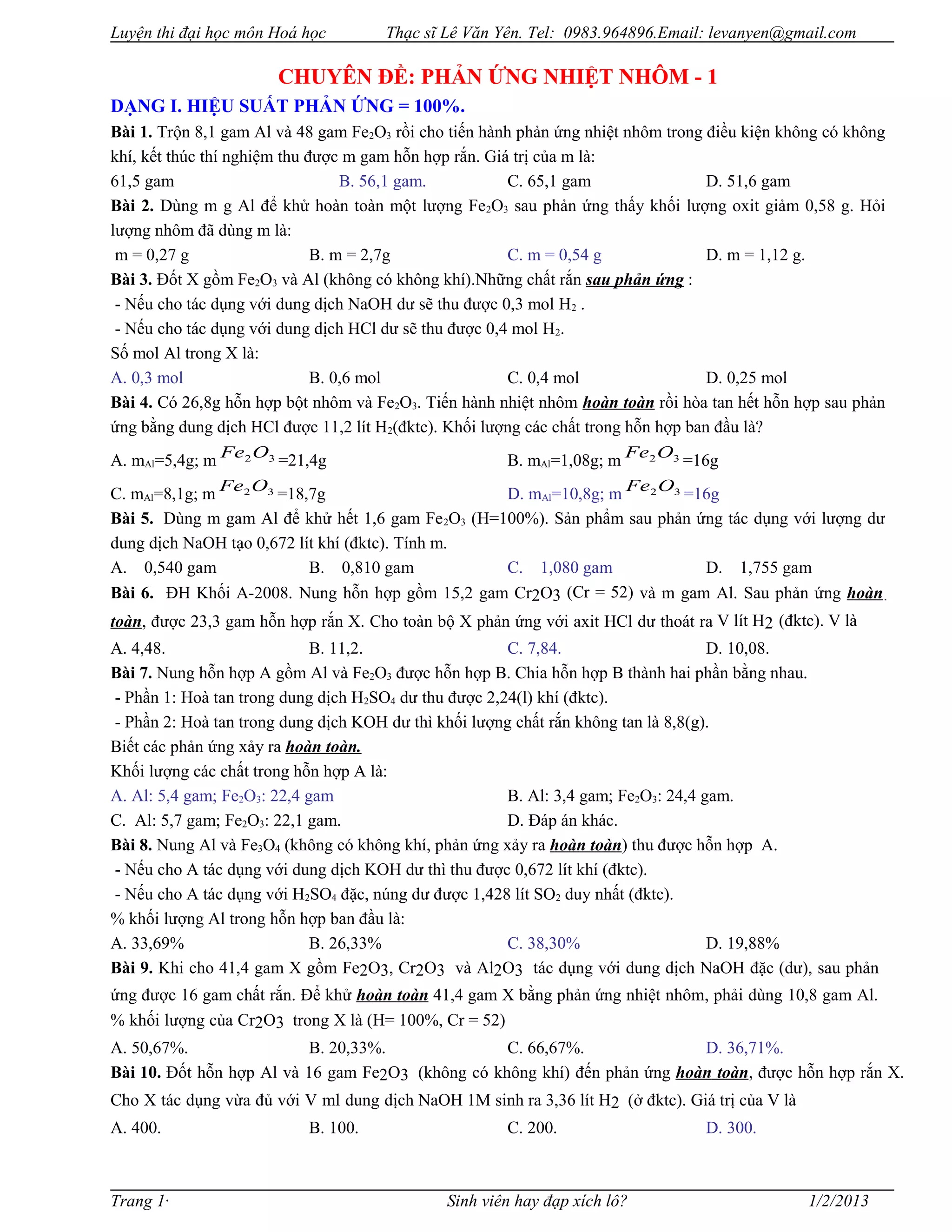 [Kilo books.com] chuyen de nhiet nhom on thi dhcd | DOC