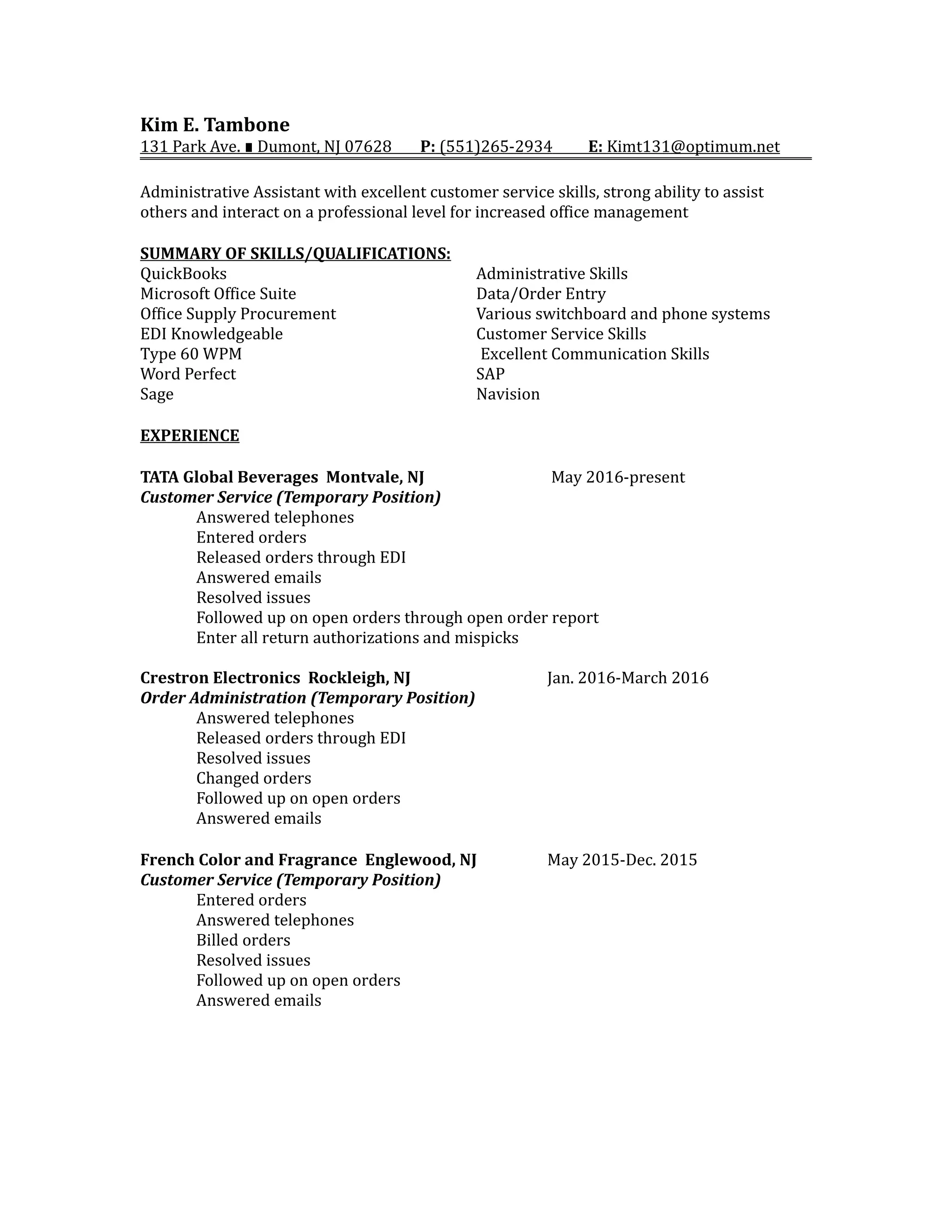 Kim Tambone Resume | PDF