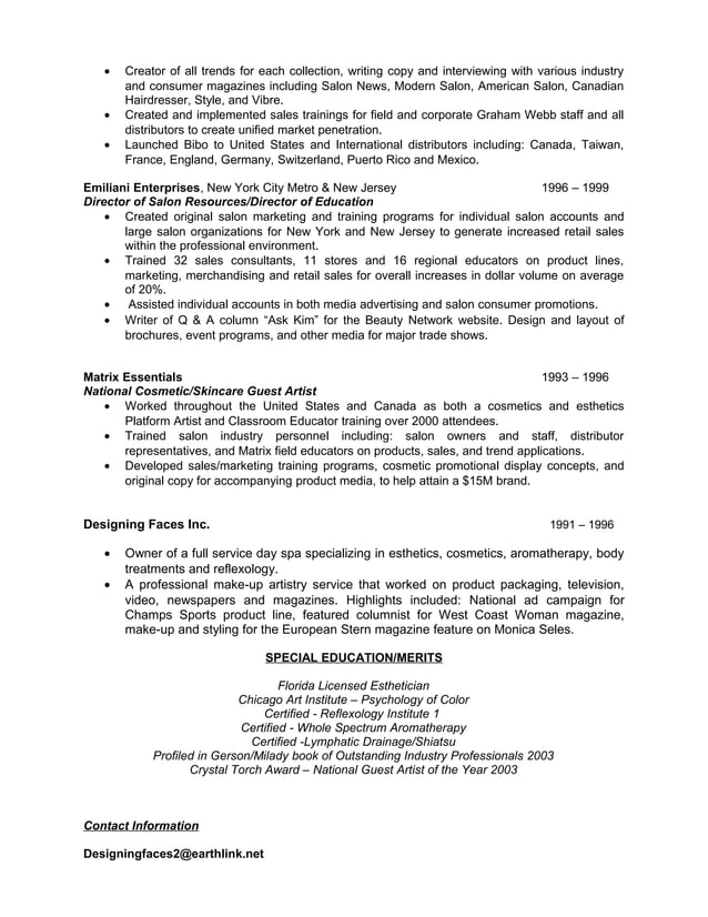 Kimberly Busse Resume | DOC | Skin Care | Beauty