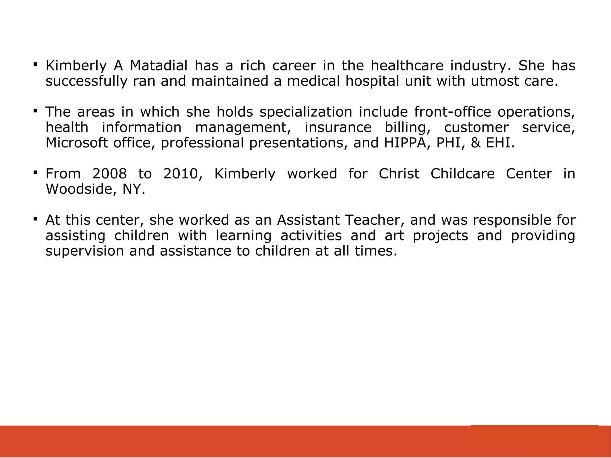 Kimberly A Matadial has Worked with Christ Childcare Center for Two ...