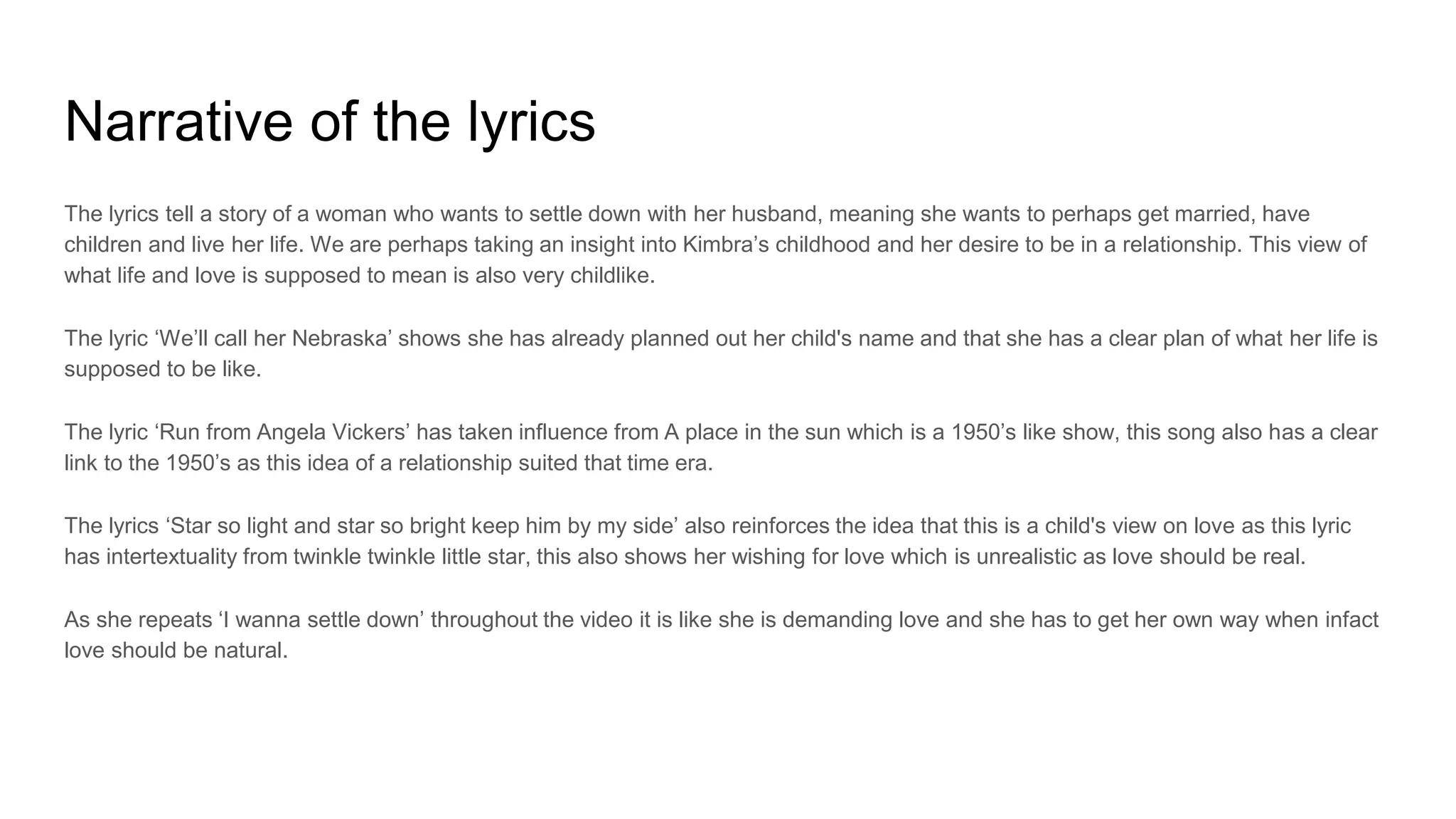 Kimbra settle down music video analysis | PPT