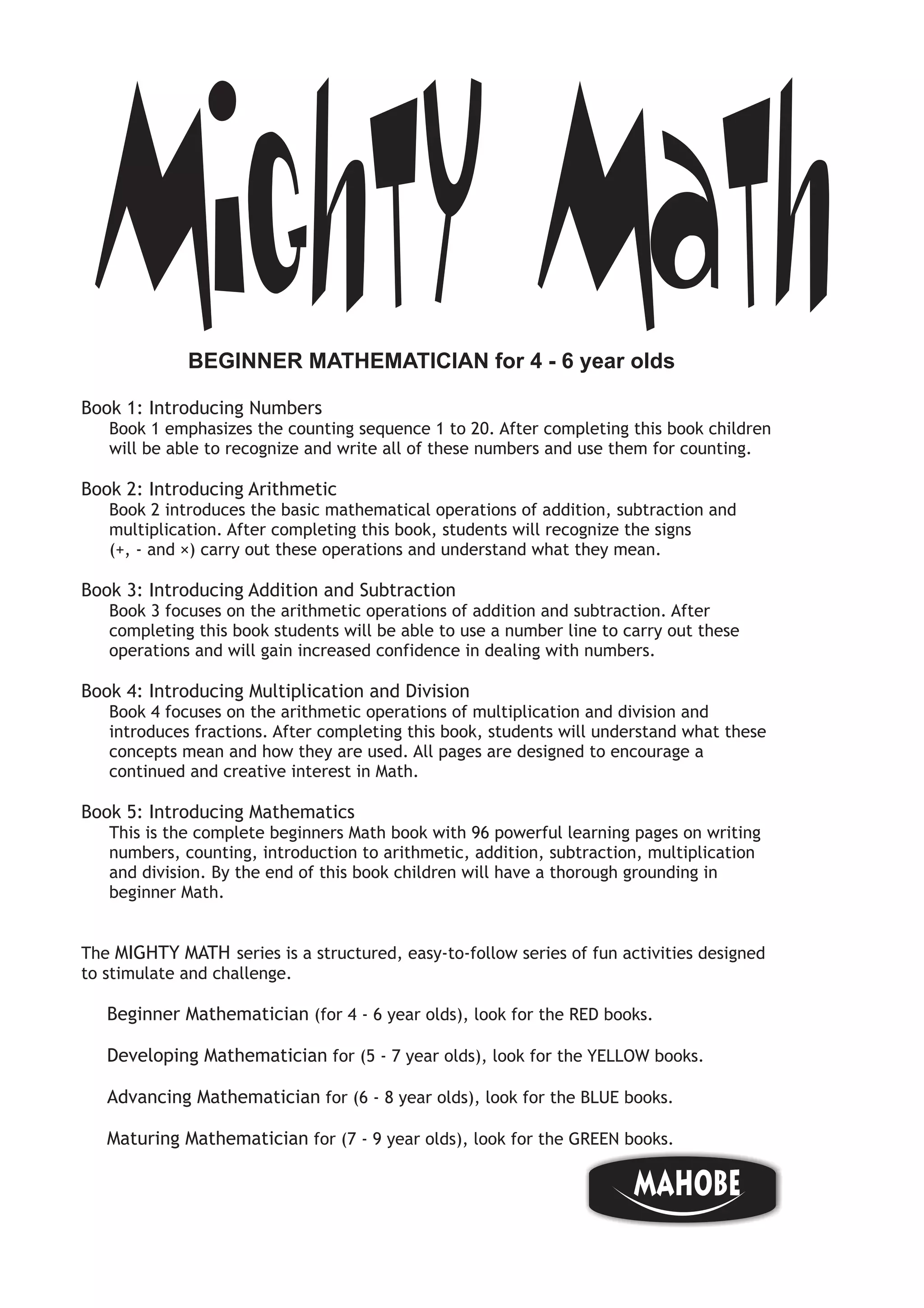Kim freeman mighty math for 4-6 year olds introducing addition and ...