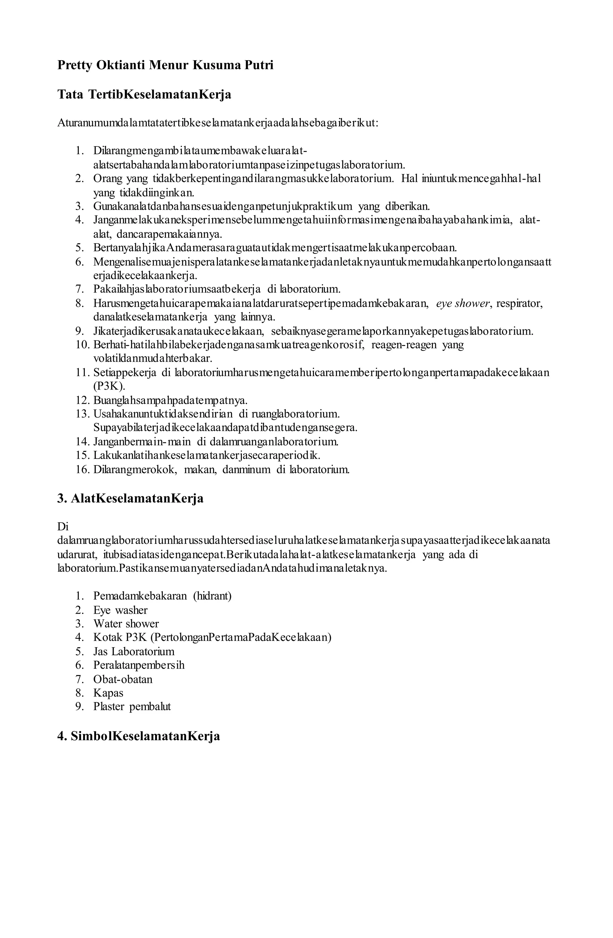 Kimia tata tertib dan keselamatan kerja laboratorium, alat keselamatan ...