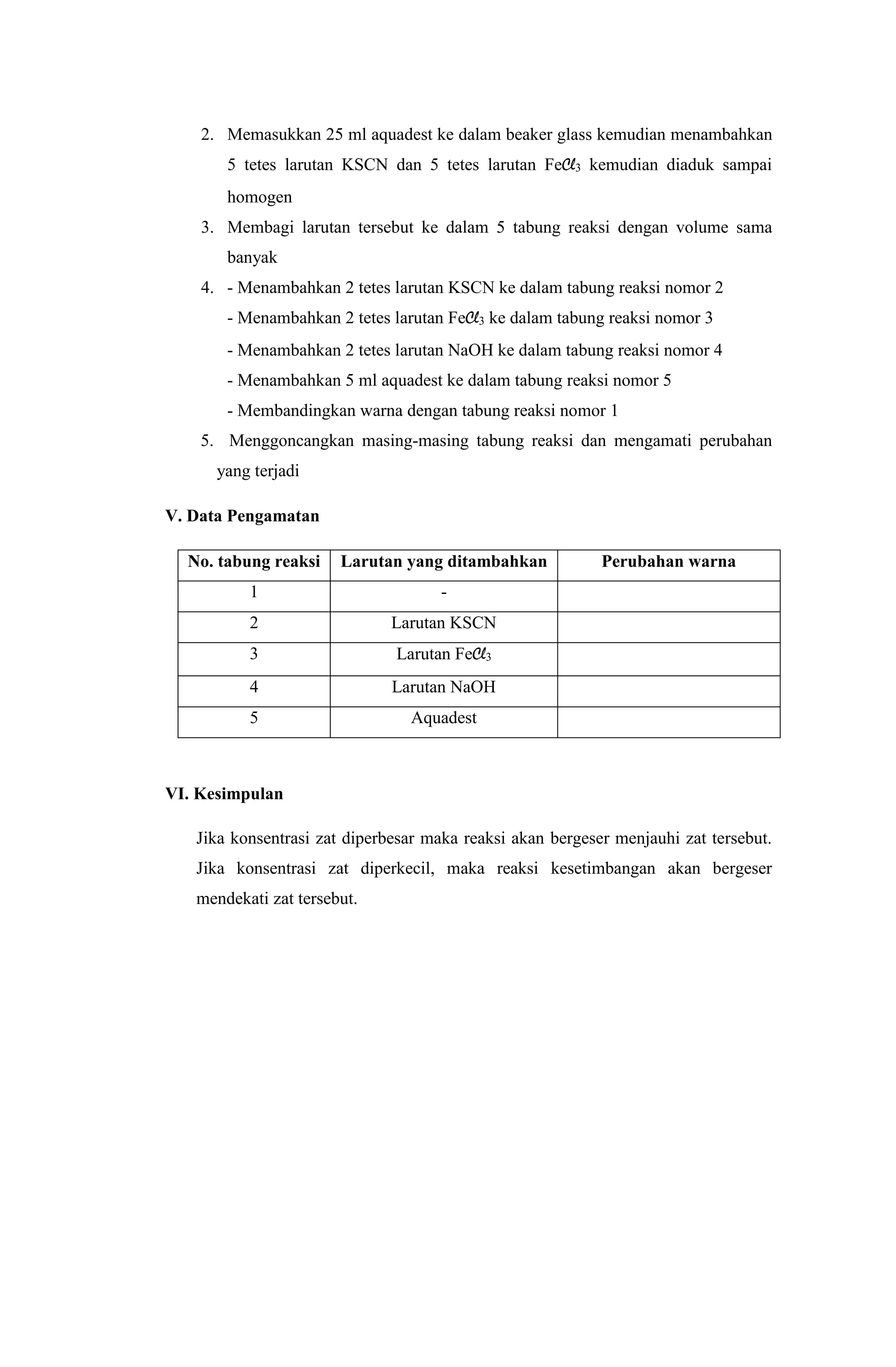 Laporan Kimia - kesetimbangan | DOCX