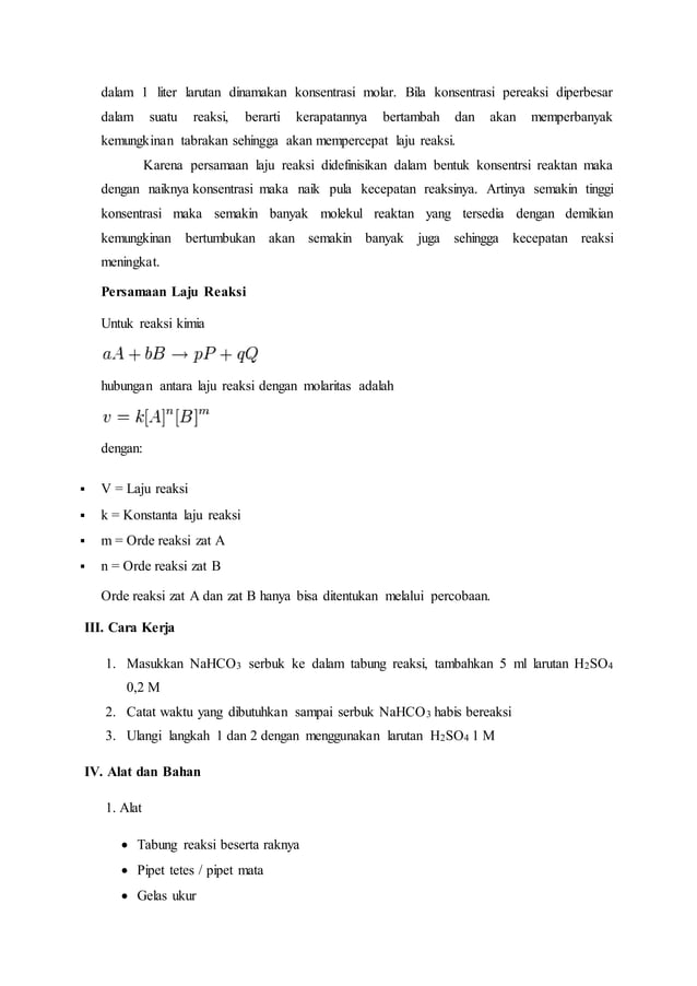 Laporan Kimia - laju reaksi | DOCX