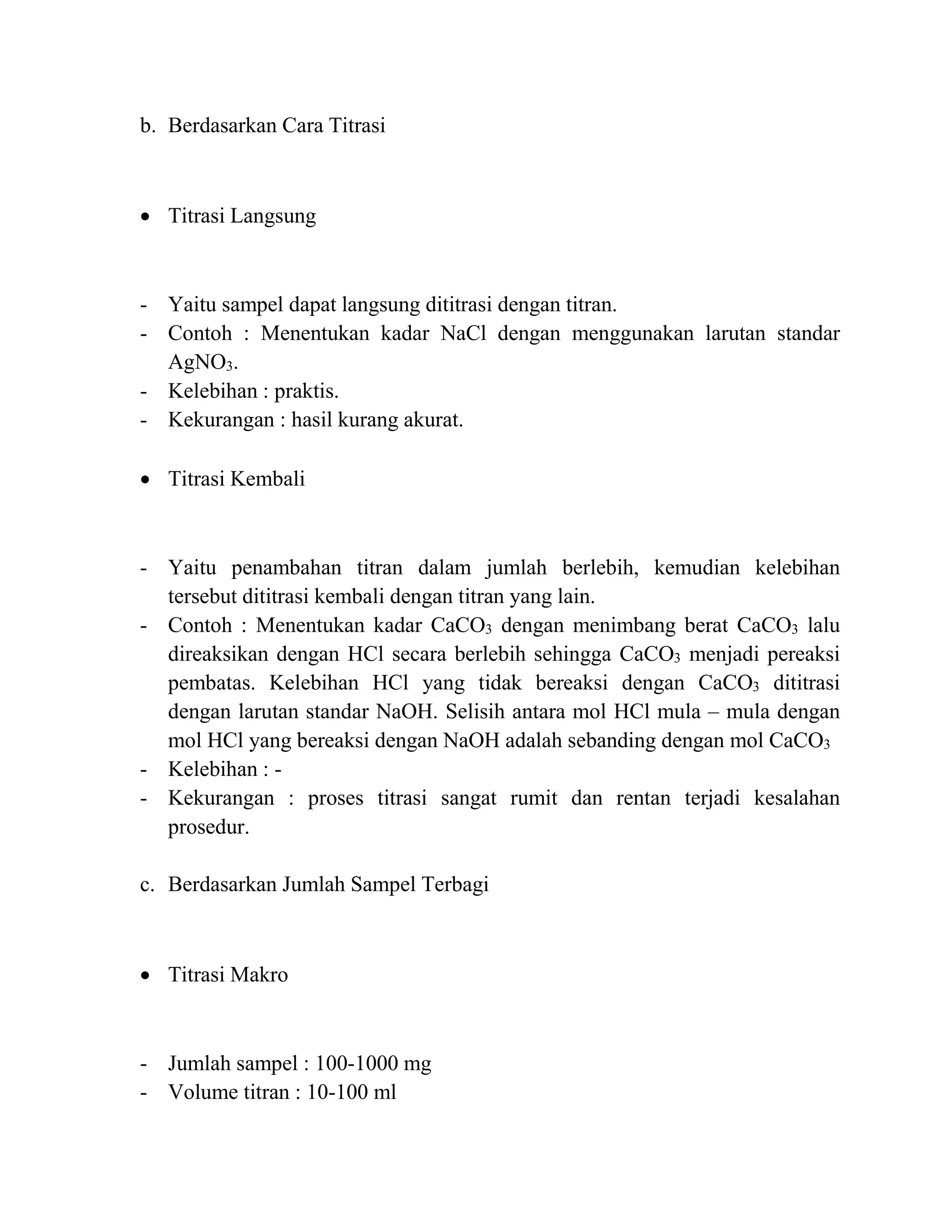 Kimia Analisis : Penggolongan Metode Titrasi | PDF