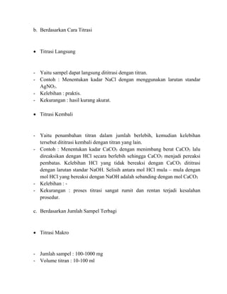 Kimia Analisis : Penggolongan Metode Titrasi | PDF